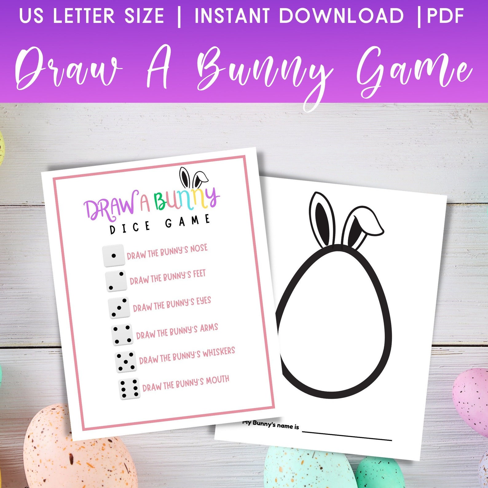 Easter Game Printable Roll a Bunny Draw A Bunny Face Easter Dice Game ...