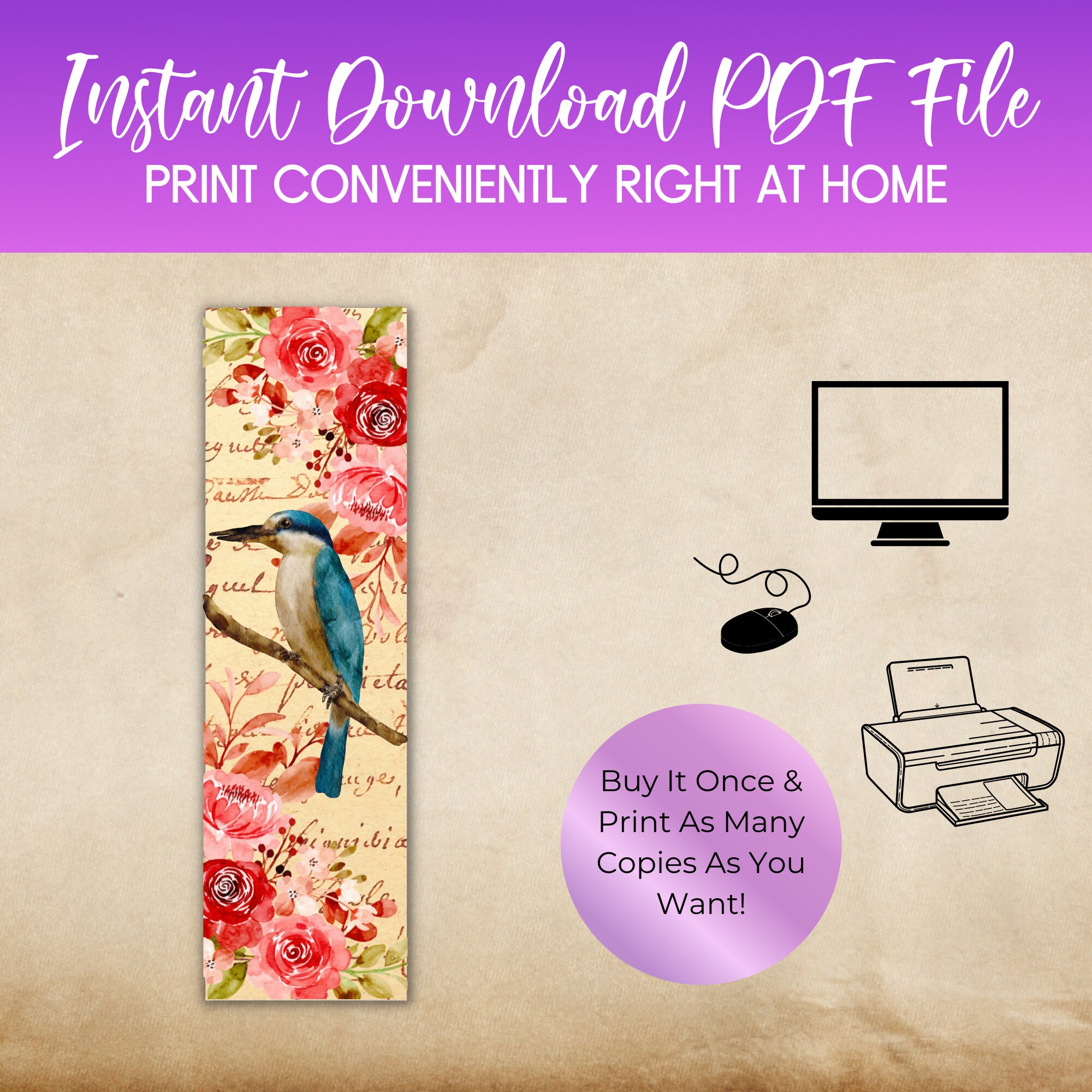 Flower Bookmarks Set Vintage Printable for Women Mom Readers Book Lover ...