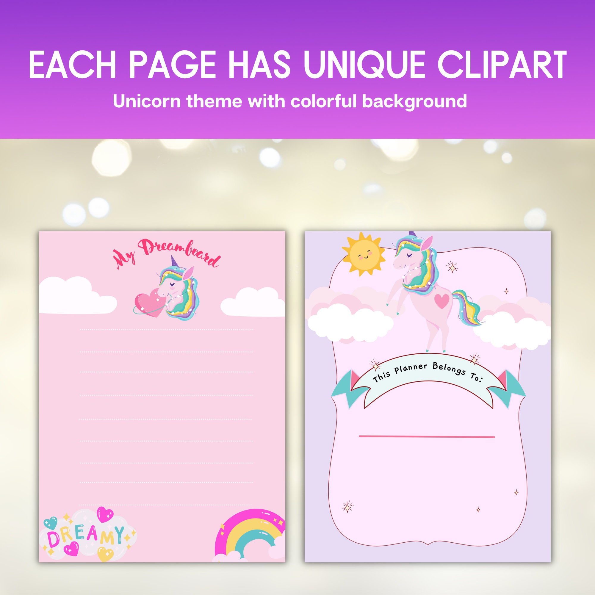 Weekly Planner Unicorn Clipart Undated Planner Daily Planner PDF ...