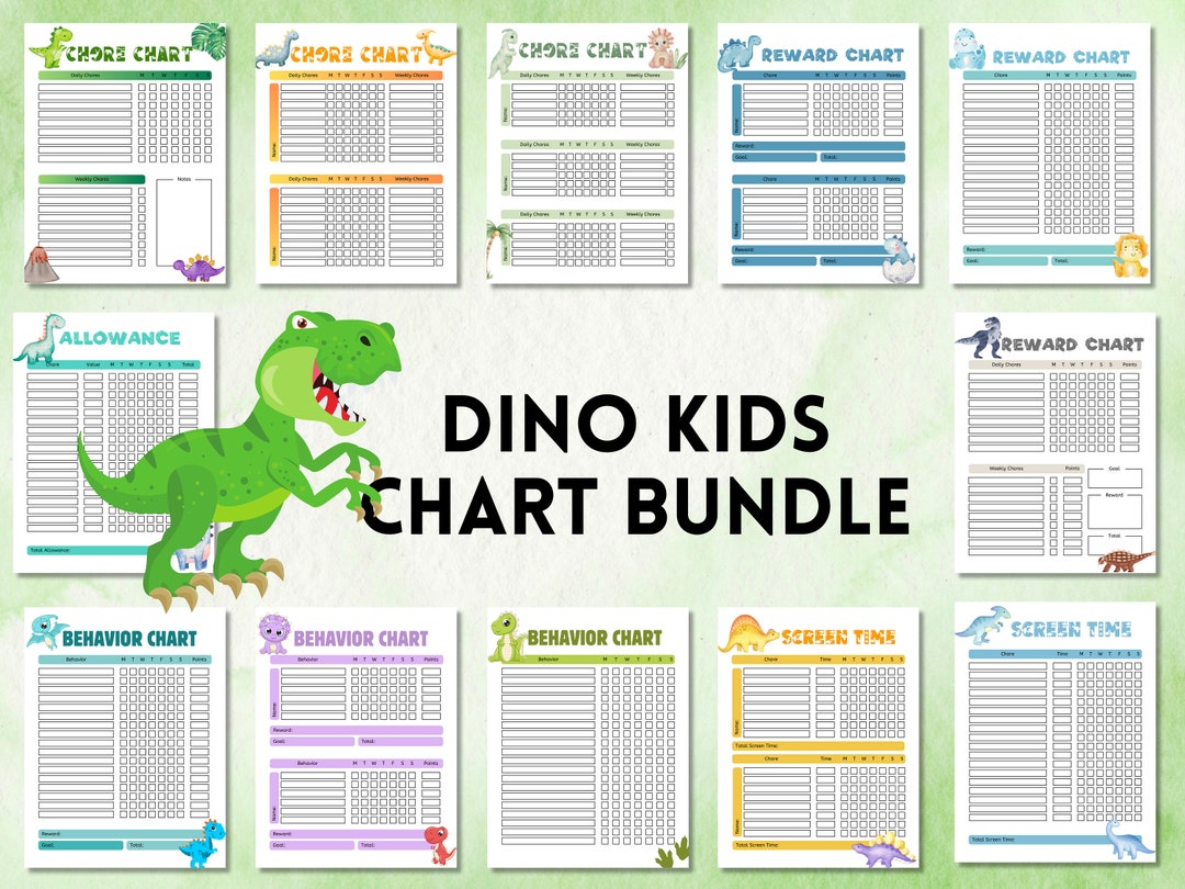 Reward Chart Bundle Dinosaur Rewards Chores Allowance Screen Time ...