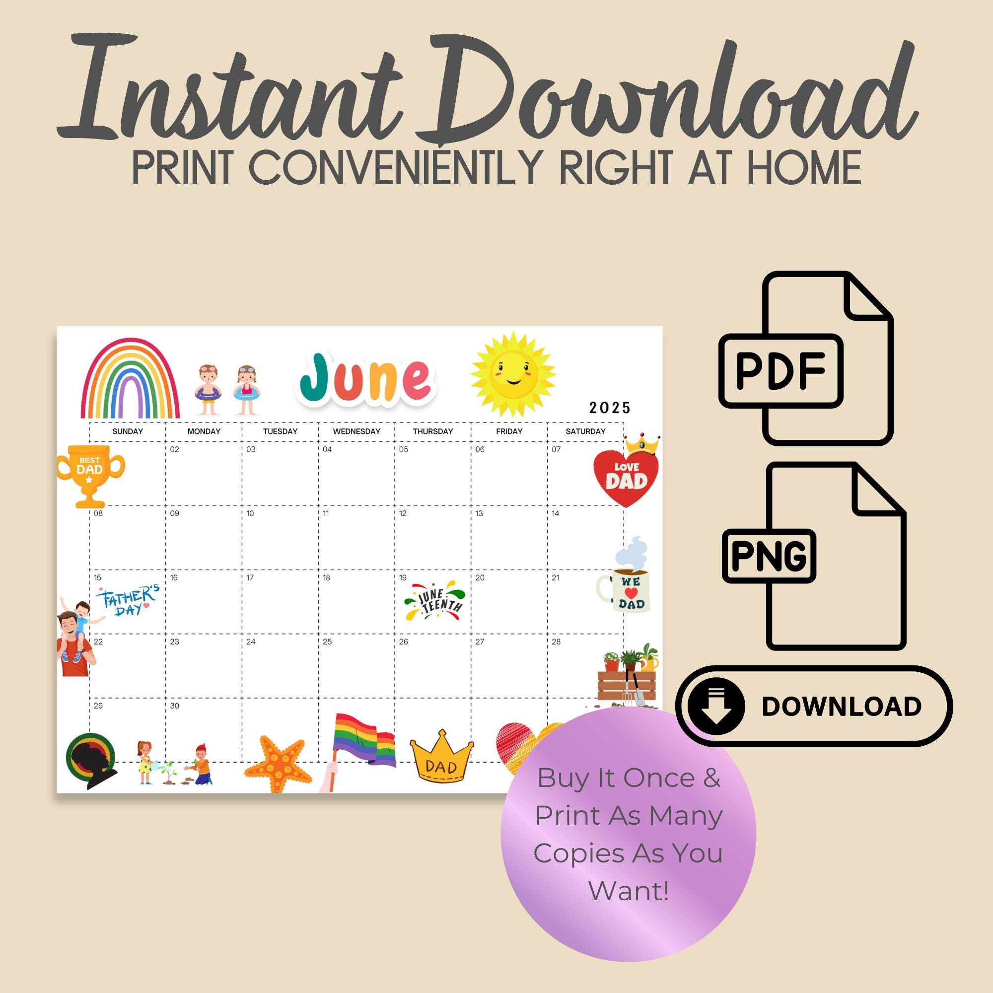 2025 Calendar Printable Kids Calendar 2025 Classroom Calendar School ...