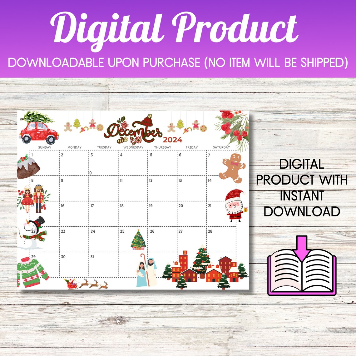 December 2024 Calendar Printable Kids Calendar 2024 Wall Calendar ...