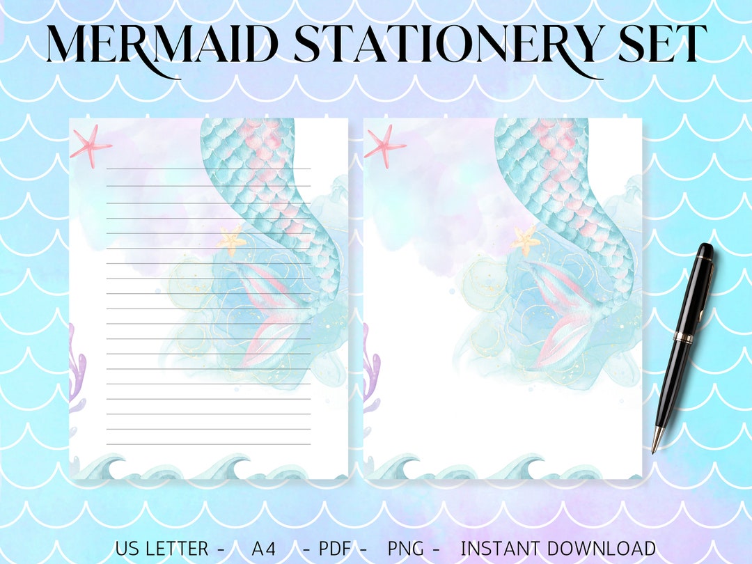 Mermaid Stationery Printable Birthday Stationary Mermaid Stationary ...