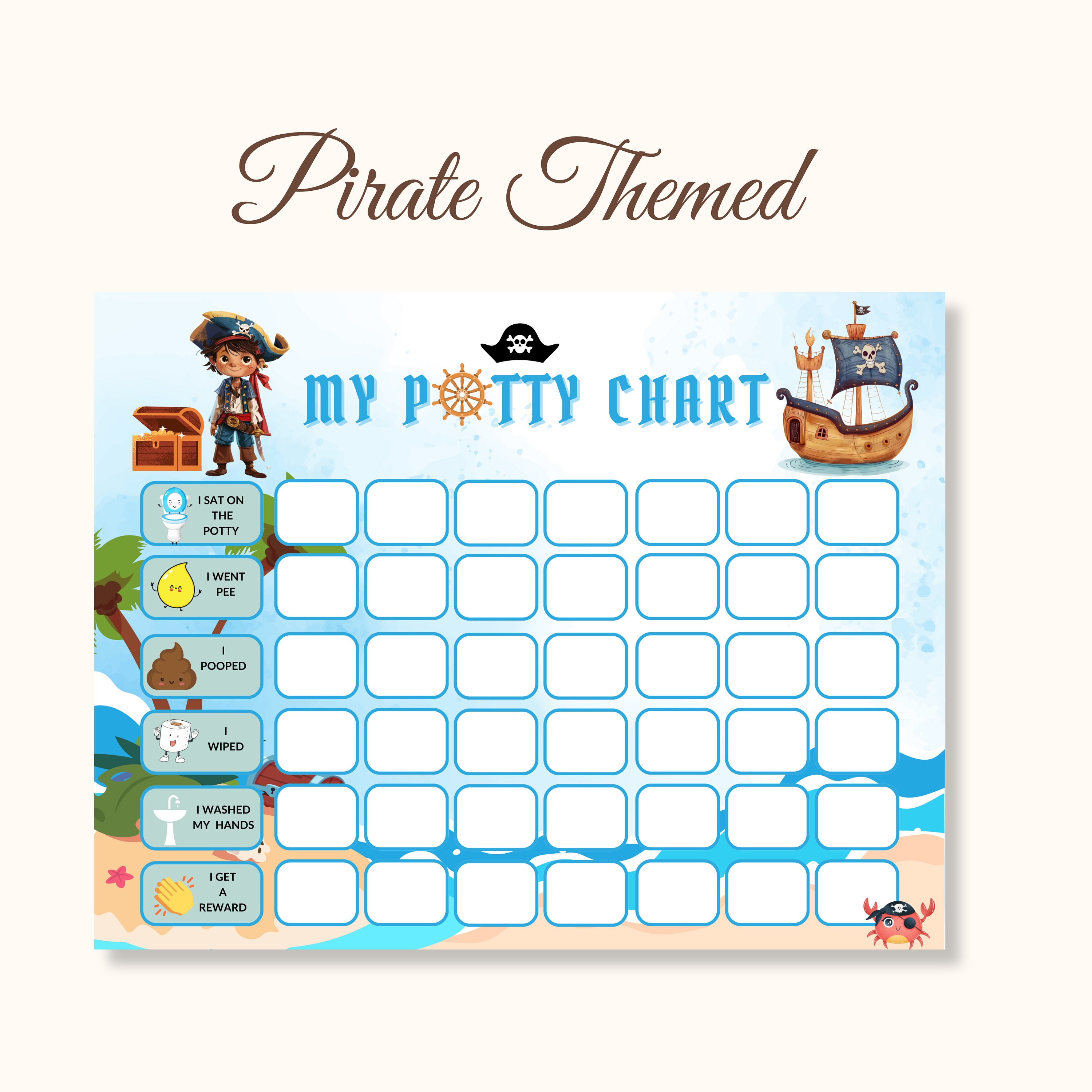 Pirate Potty Chart for Boy Toilet Training Chart Kids Potty Chart ...