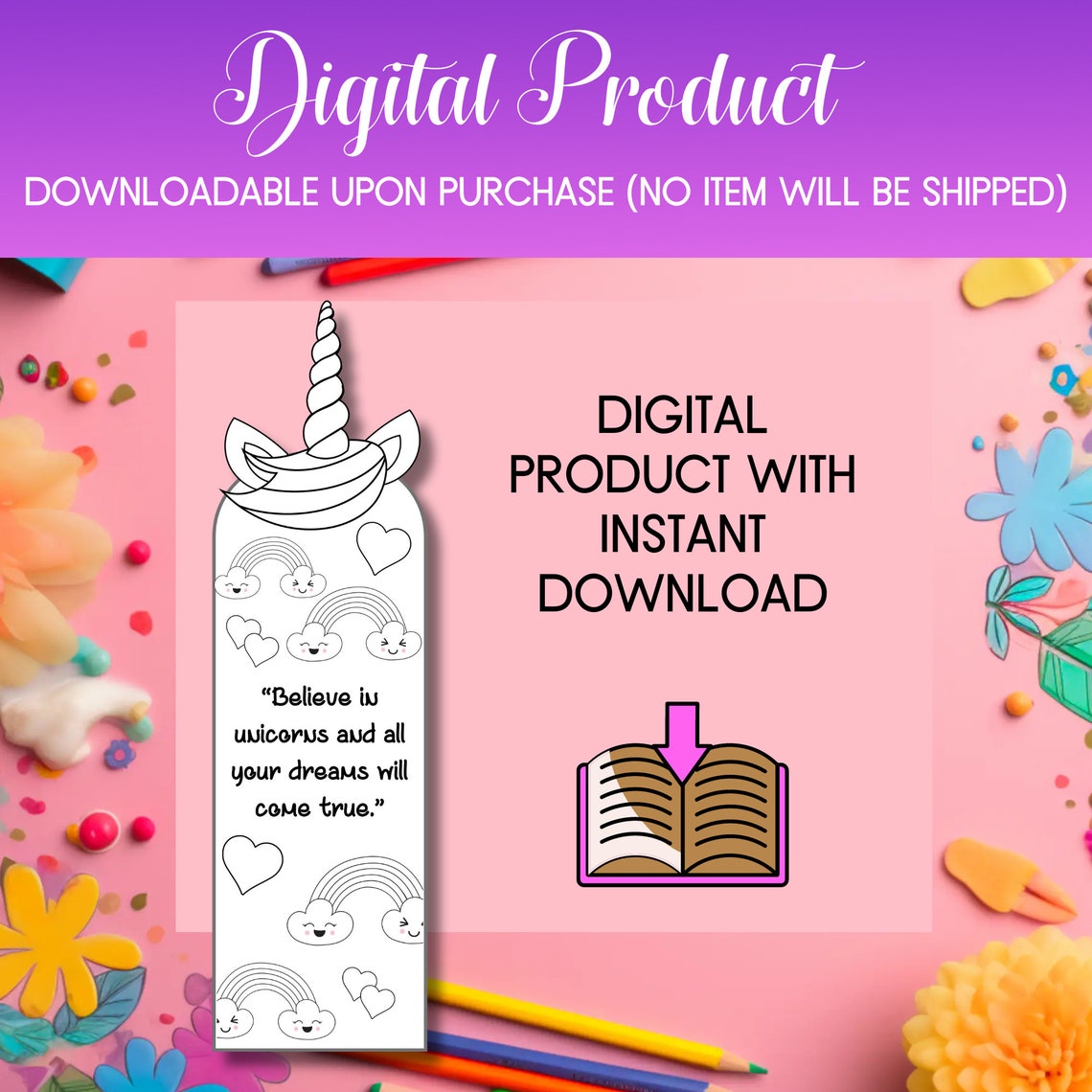 Unicorn Bookmarks Coloring Page Printable for Birthday Favors Unicorn ...