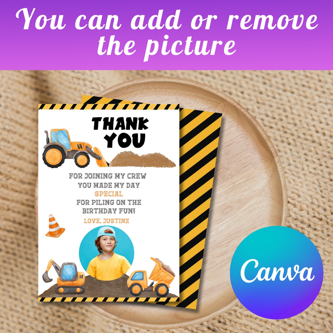 Editable Construction Thank You Card Template Construction - Etsy