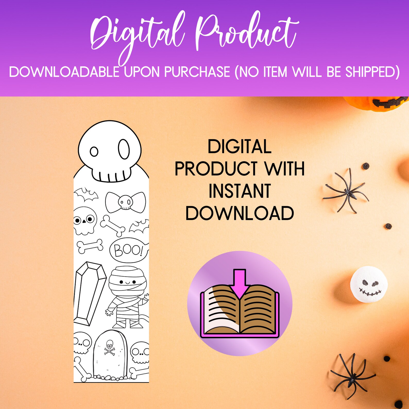 Halloween Coloring Topper Bookmarks for Kids Set 4 Halloween Bookmarks ...