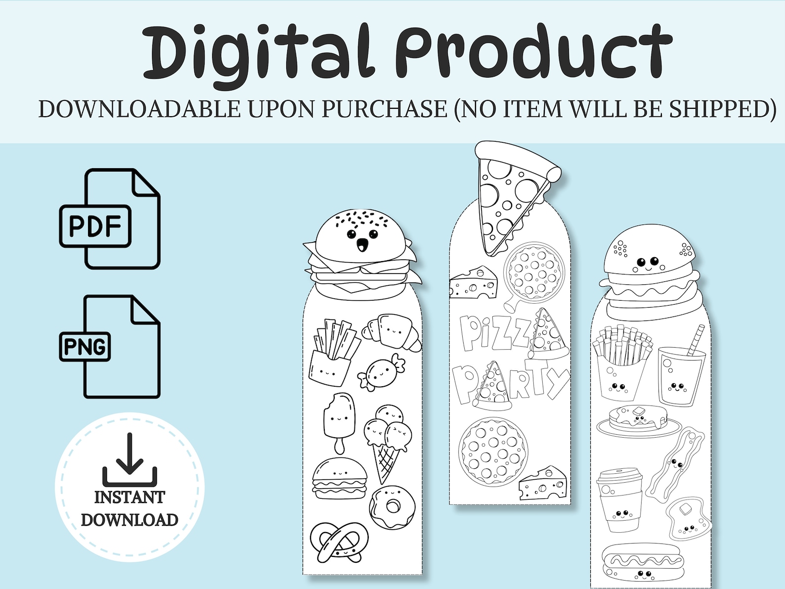 Coloring Bookmarks for Kids Food Coloring Theme Printable Classroom ...