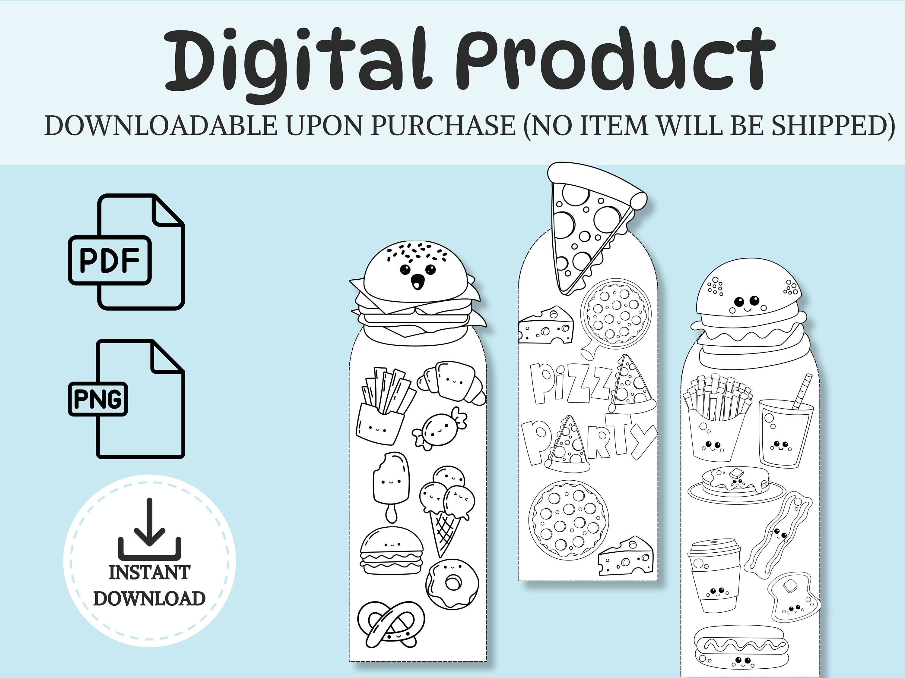 Coloring Bookmarks for Kids Food Coloring Theme Printable Classroom ...