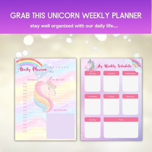 Weekly Planner Unicorn Clipart Undated Planner Daily Planner PDF ...