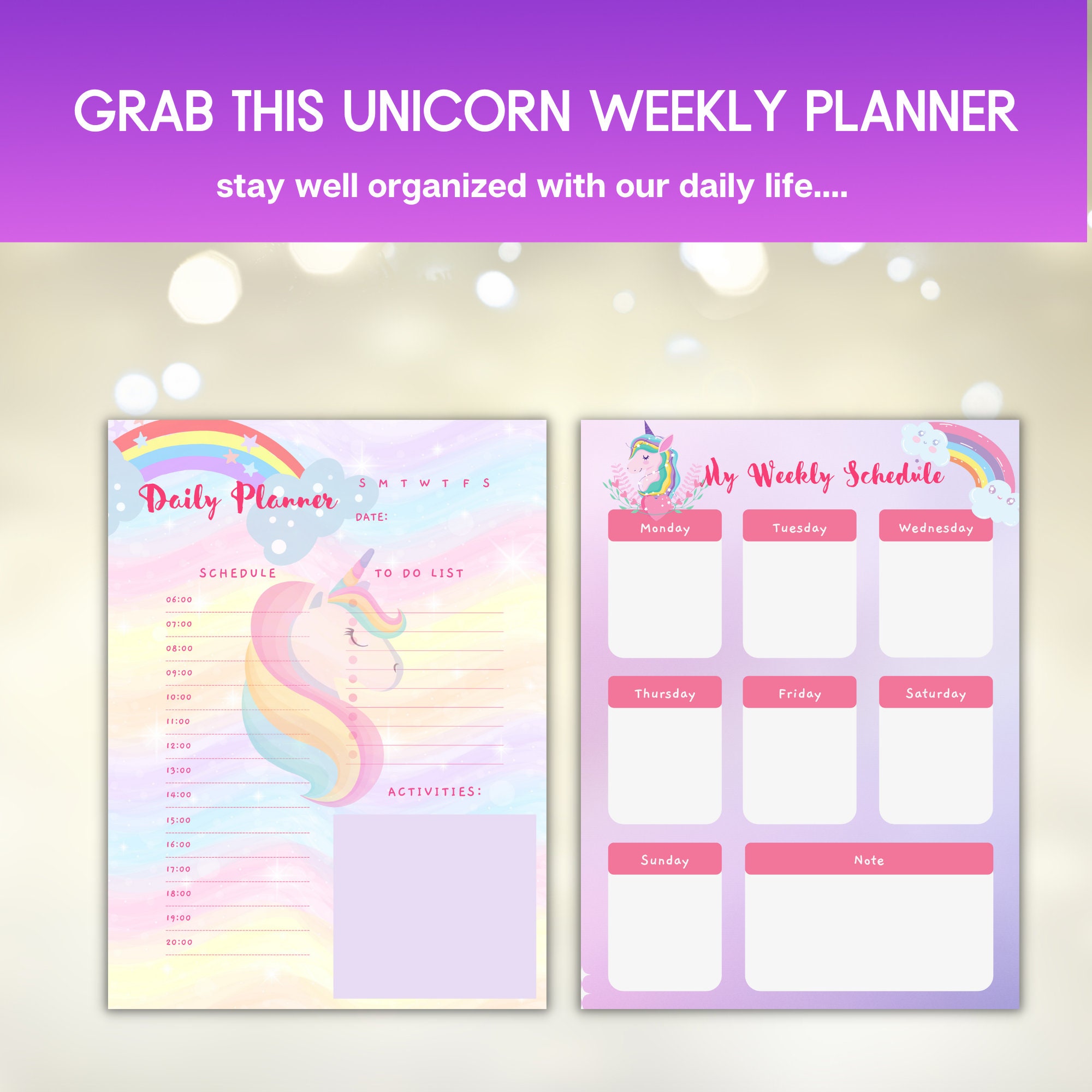 Weekly Planner Unicorn Clipart Undated Planner Daily Planner - Etsy