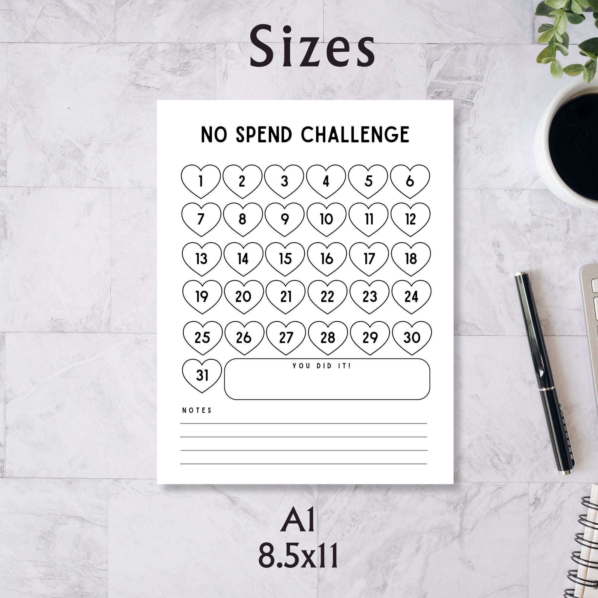 No Spend Challenge Tracker Printable Undated Monthly NO Spend Tracker ...