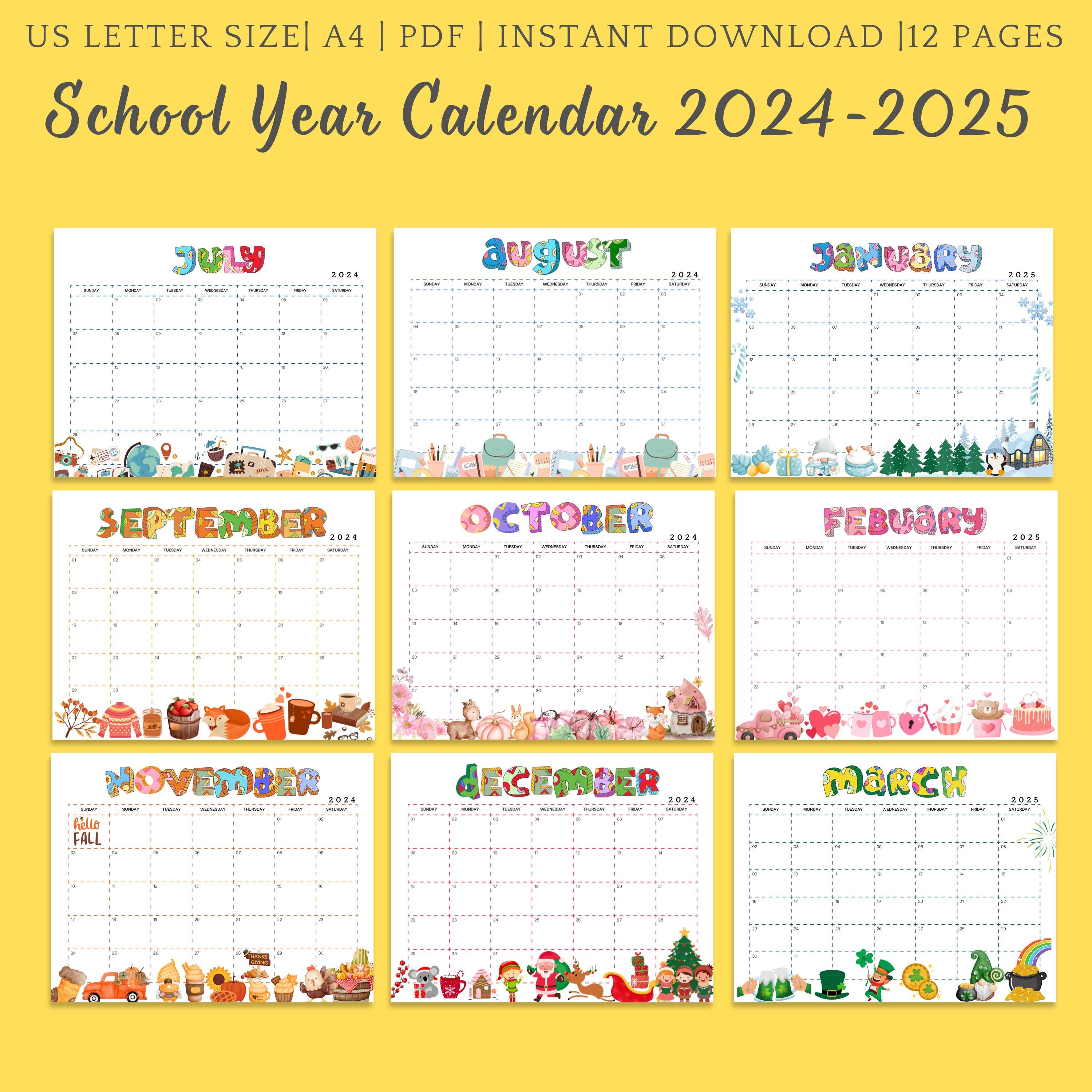 2024-2025 School Year Calendar Seasonal Monthly Theme Prek Preschool ...