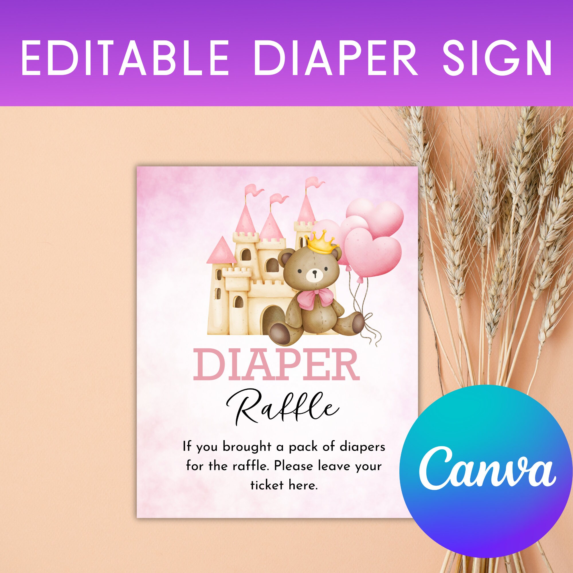 Editable Baby Shower Diaper Game Sign Baby Shower Diaper Gift Sign ...