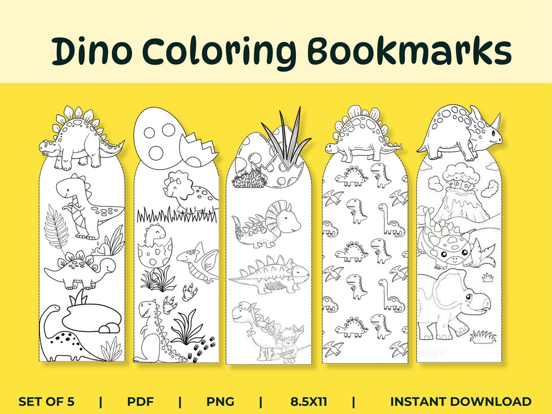 Dinosaur Coloring Bookmarks With Toppers Dino Printable Dinosaurs ...