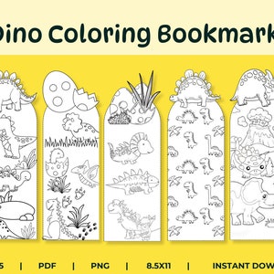 Dinosaur Coloring Bookmarks With Toppers Dino Printable Dinosaurs ...