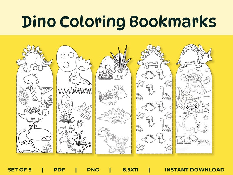 Dinosaur Coloring Bookmarks With Toppers Dino Printable Dinosaurs ...
