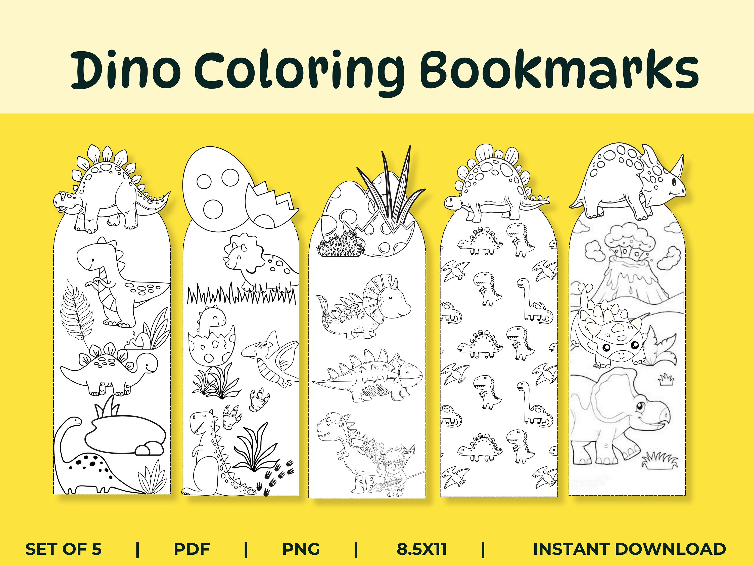 Dinosaur Coloring Bookmarks With Toppers Dino Printable Dinosaurs ...