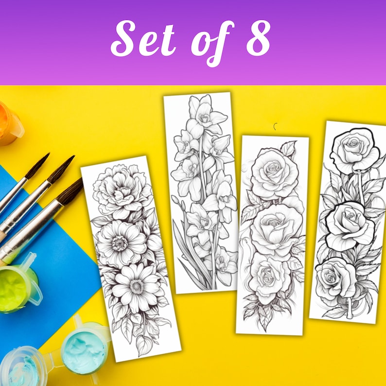 Printable Floral Coloring Bookmark Set of 8 Flower Coloring Pages for ...