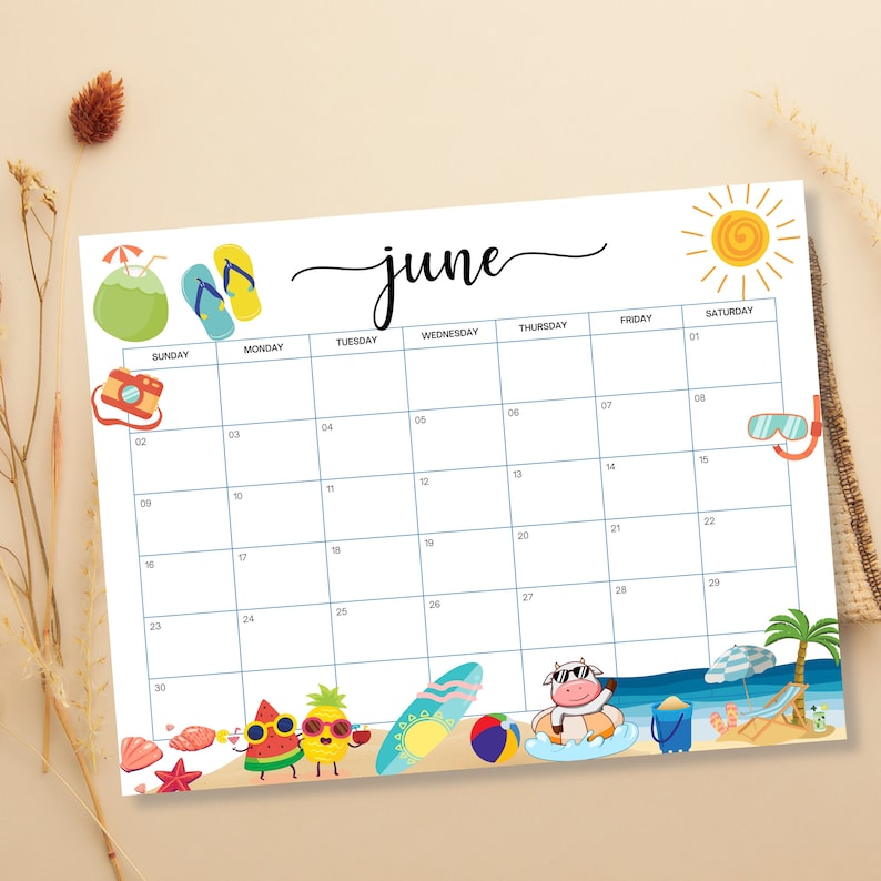 Printable Kids June 2024 Calendar Classroom School June Monthly Planner ...