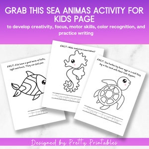 Sea Animals Tracing and Coloring Activity Pages for Kids - Etsy