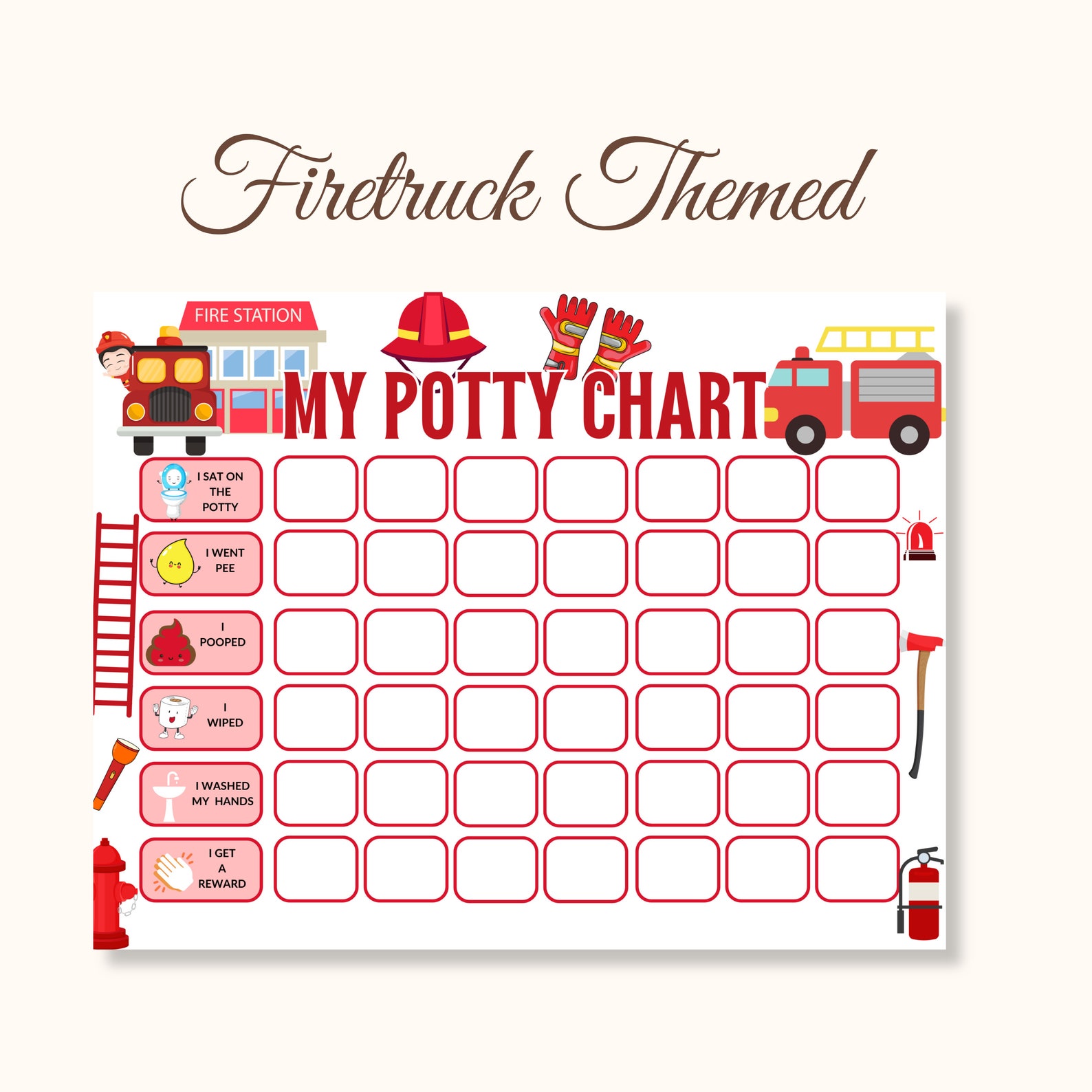 Firetruck Potty Chart for Boys Toilet Training Chart Kids Potty Chart ...