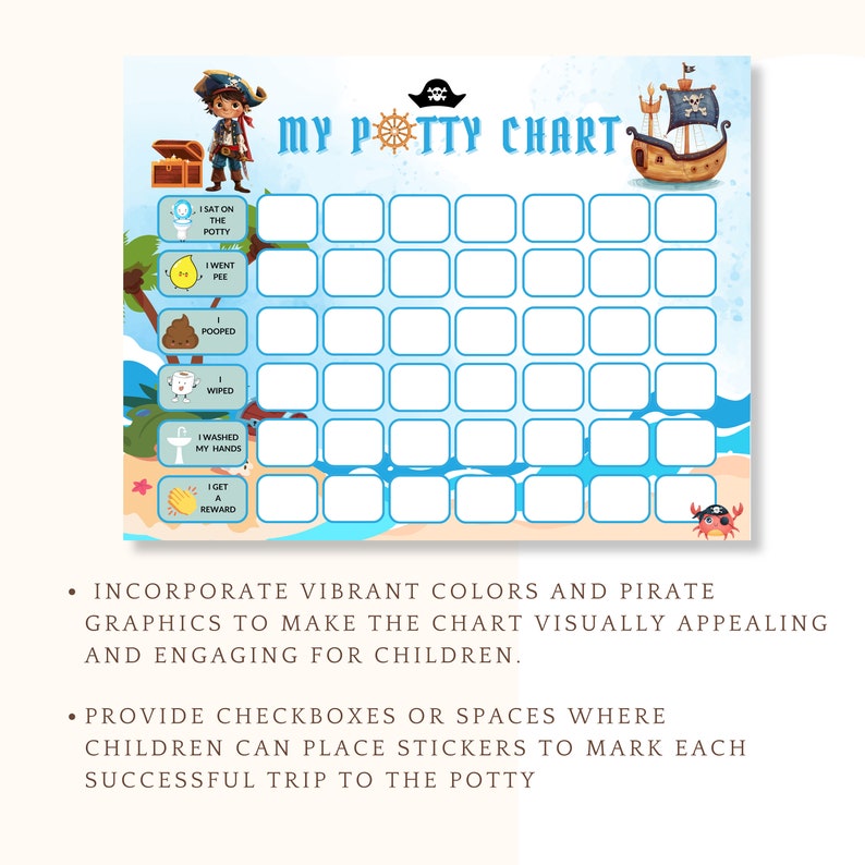Pirate Potty Chart for Boy Toilet Training Chart Kids Potty Chart ...