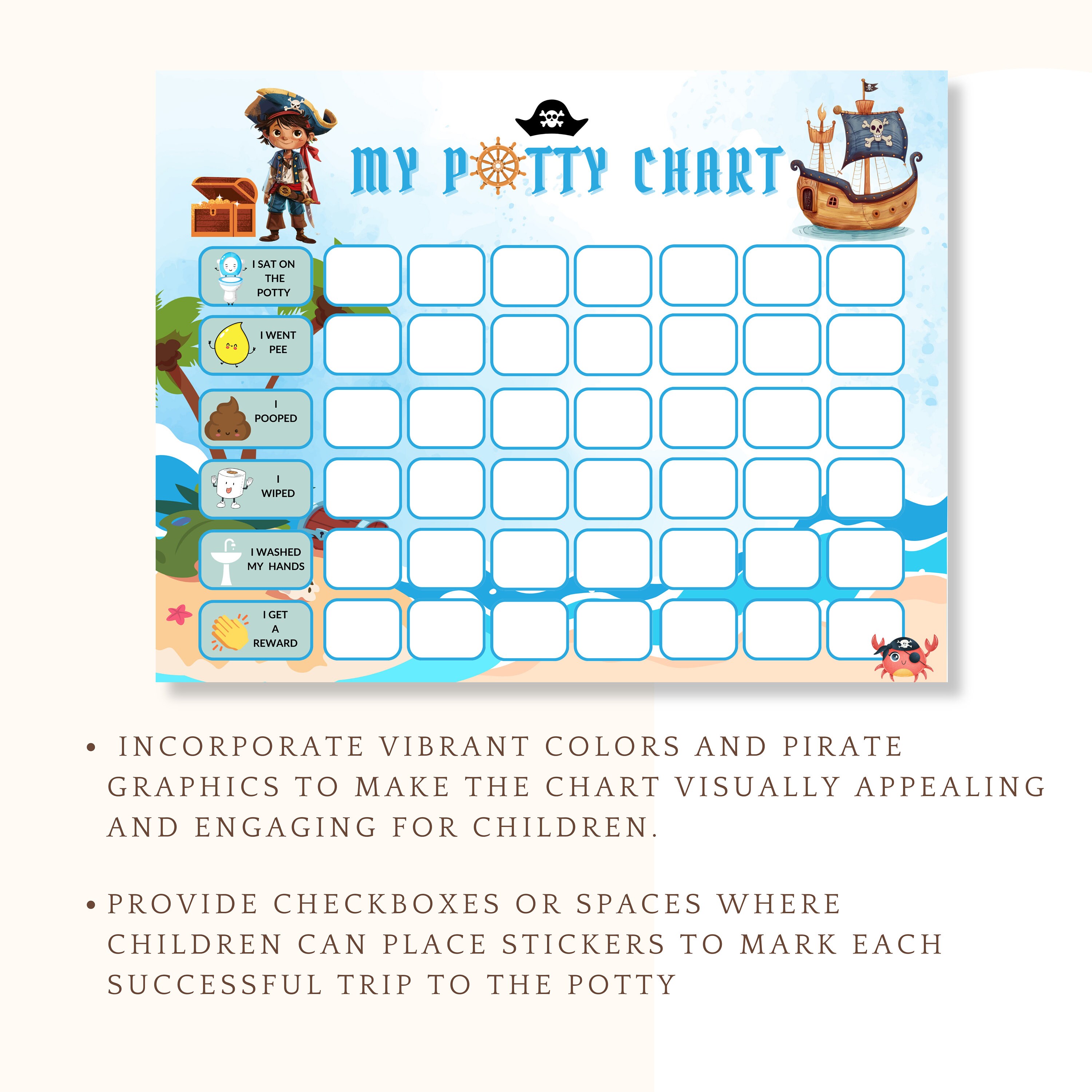 Pirate Potty Chart for Boy Toilet Training Chart Kids Potty Chart ...