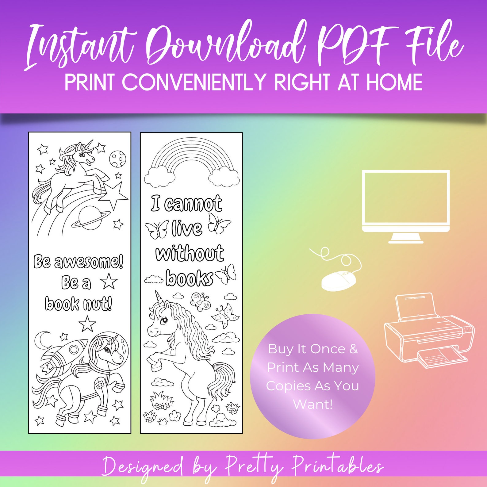 Unicorn Coloring Bookmarks Printable Unicorn Coloring - Etsy