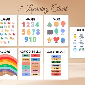 Educational Learning Chart Set 6 for Kids Playroom Homeschool Pre ...