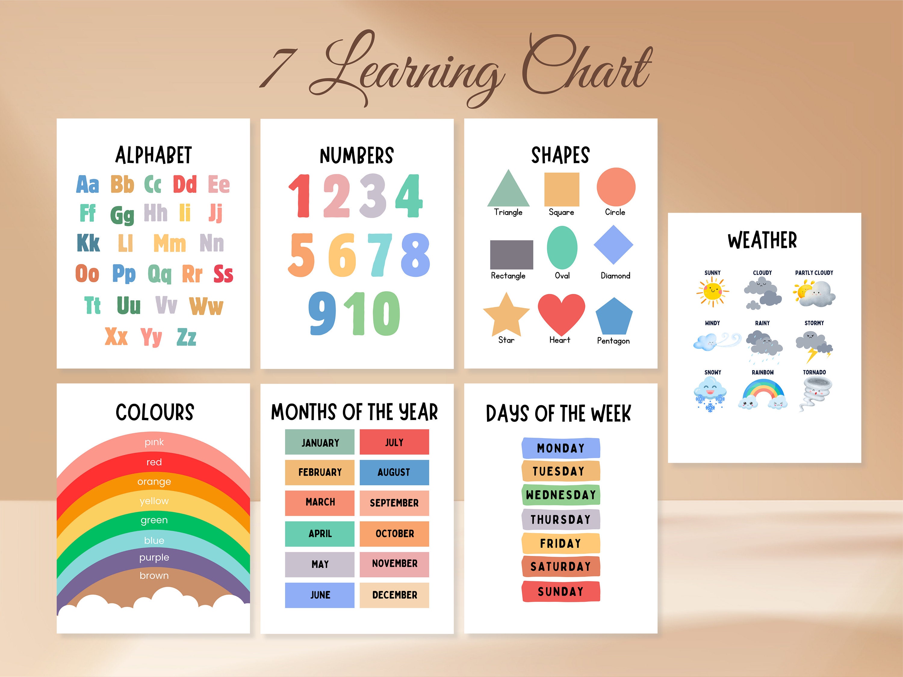 Educational Learning Chart Set 6 for Kids Playroom Homeschool Pre ...