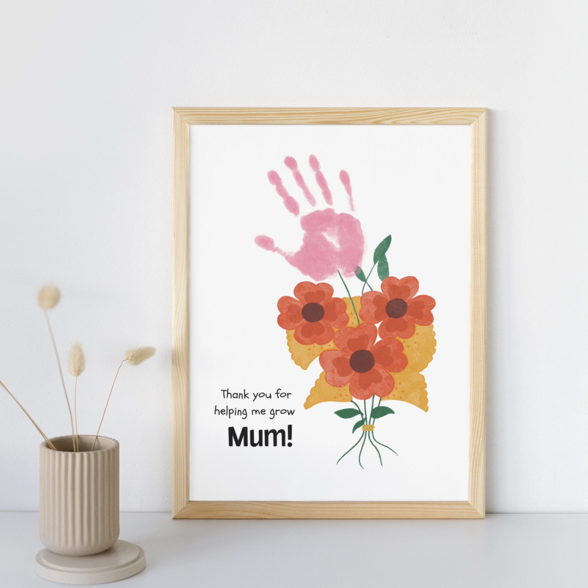 UK Mothers Day Handprint Craft Flower Pun Thank You for Helping Me Grow ...