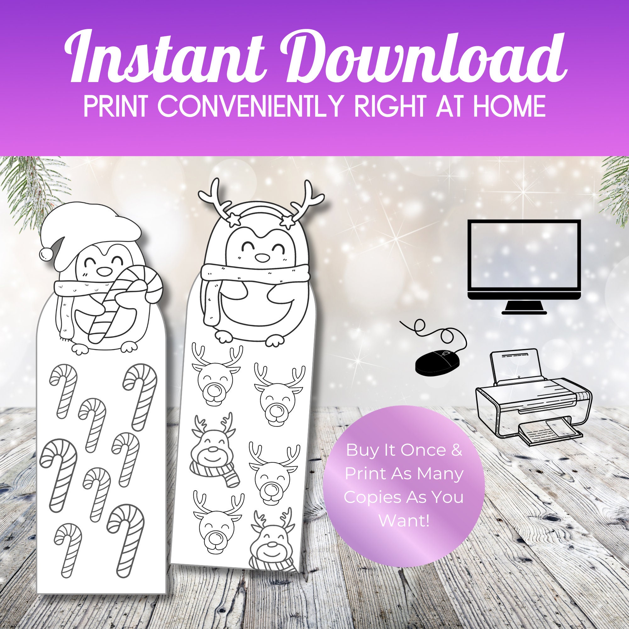 Printable Bookmarks for Kids Coloring Penguins Prek Elementary ...