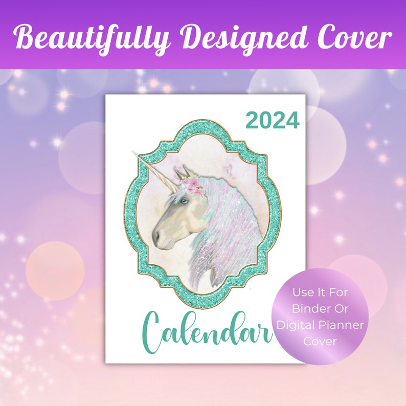 2024 Unicorn Calendar Printable Unicorn Watercolor 2024 - Etsy