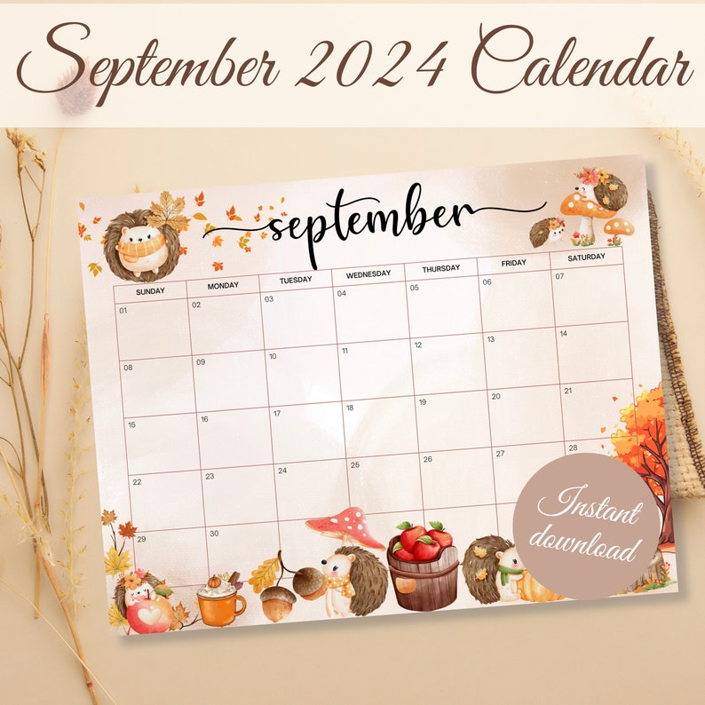 September 2024 Calendar Printable Kids Calendar Fall 2024 Calendar ...