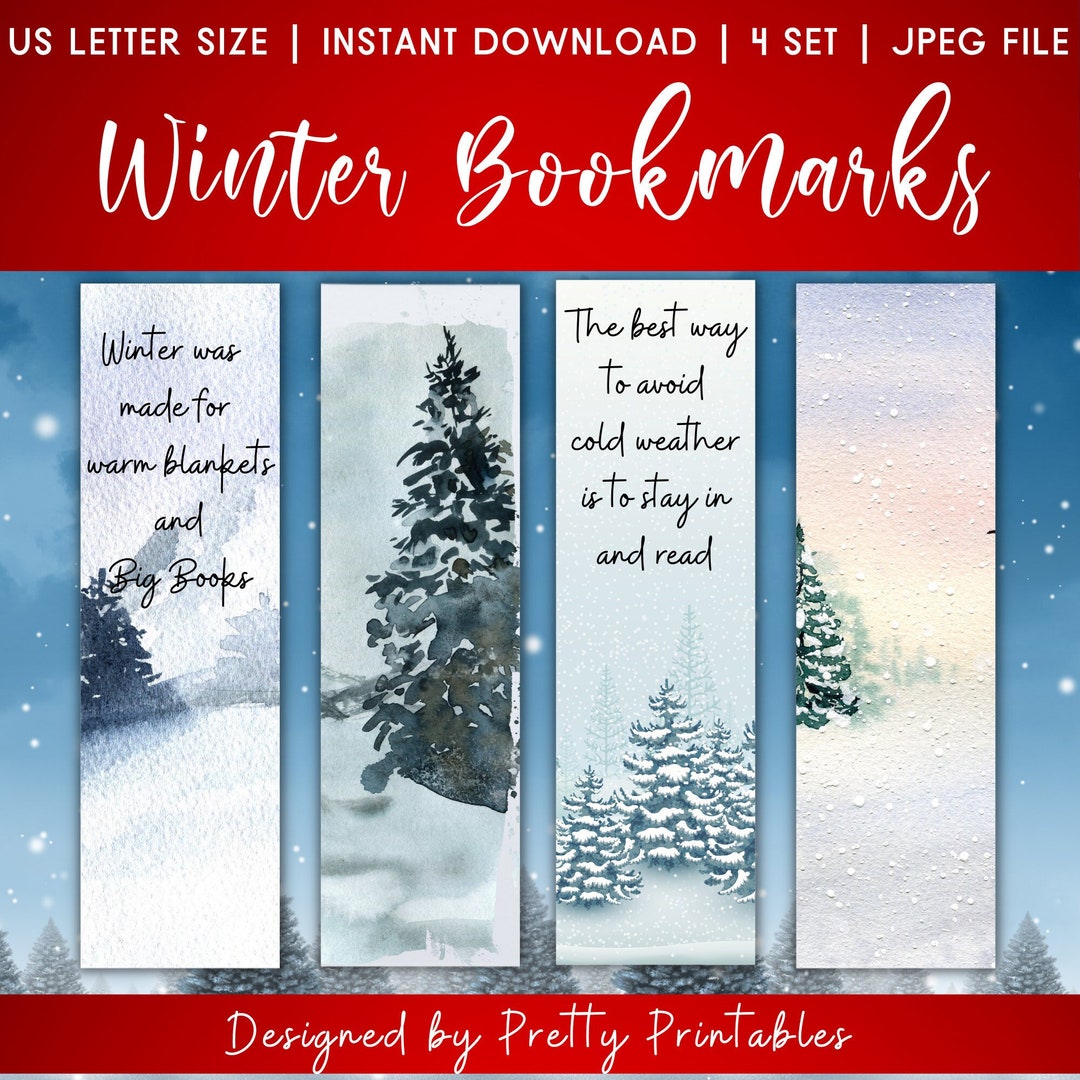 Winter Bookmark Printable Set of 4 Holiday Bookmarks Book - Etsy