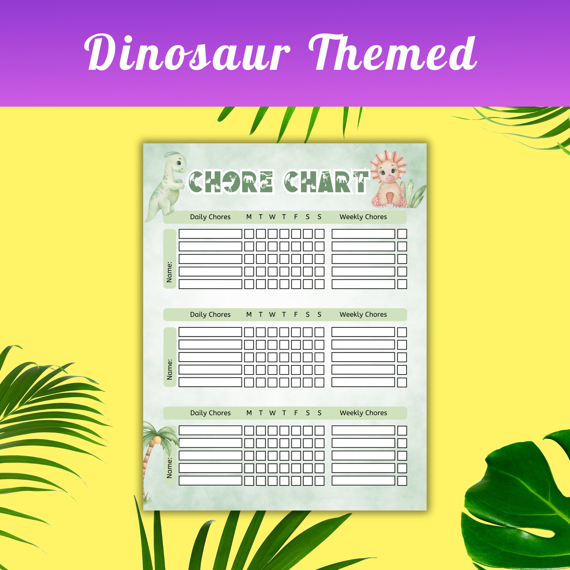 Dinosaur Chore Chart for Kids Checklist Routine Chart Kids Daily Chores ...
