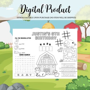 Editable Farm Birthday Coloring Sheet Placemat Coloring Page Farm ...