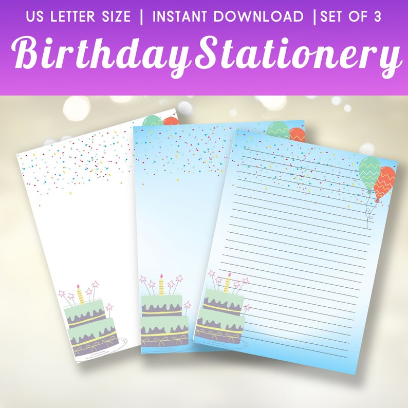 Birthday Stationery, Printable Stationery, Birthday Gifts, Birthday ...