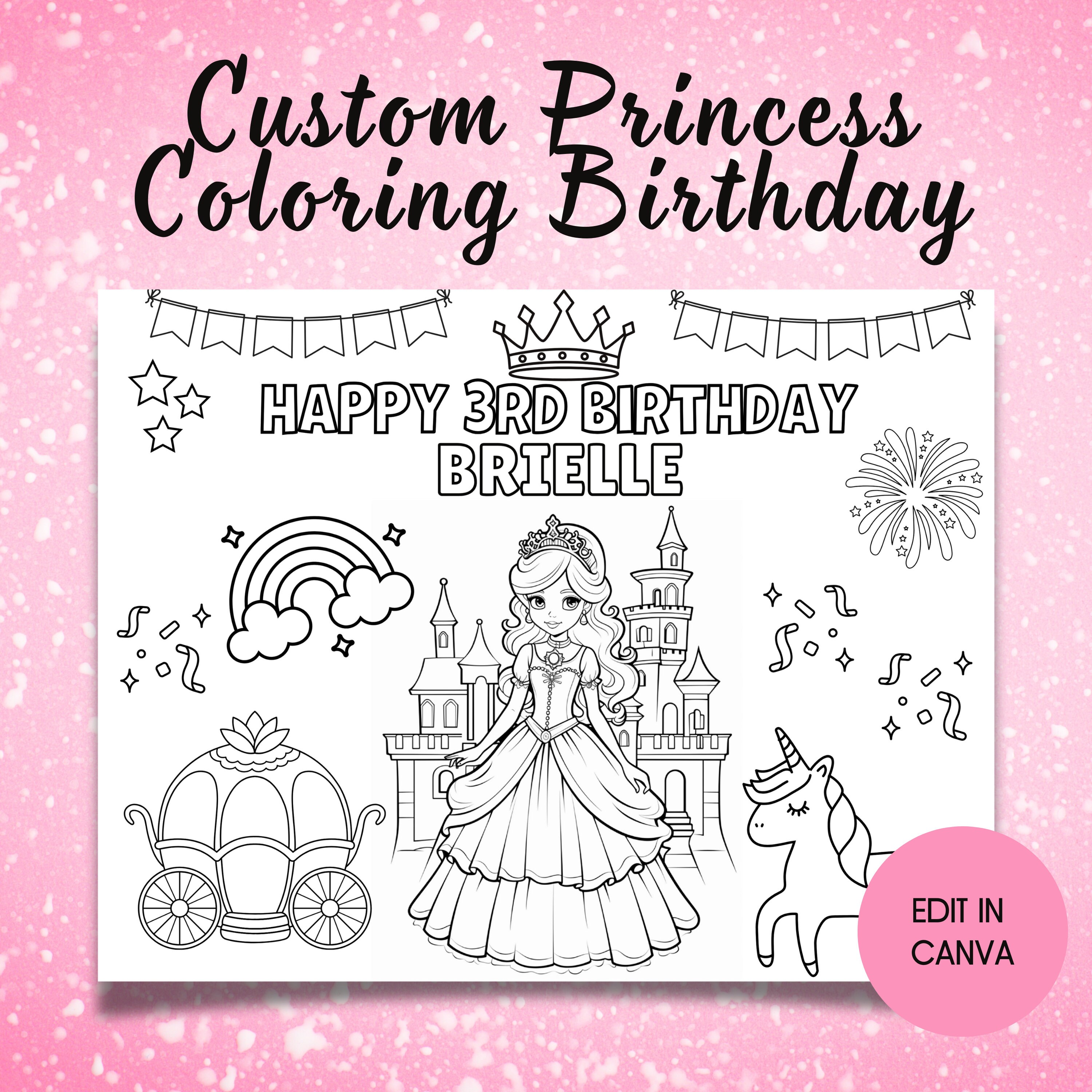Editable Princess Birthday Coloring Page Princess Coloring Page ...