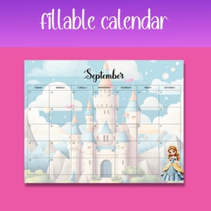 Printable 2024 2025 Princess Calendar Kids Monthly Planner Princess ...