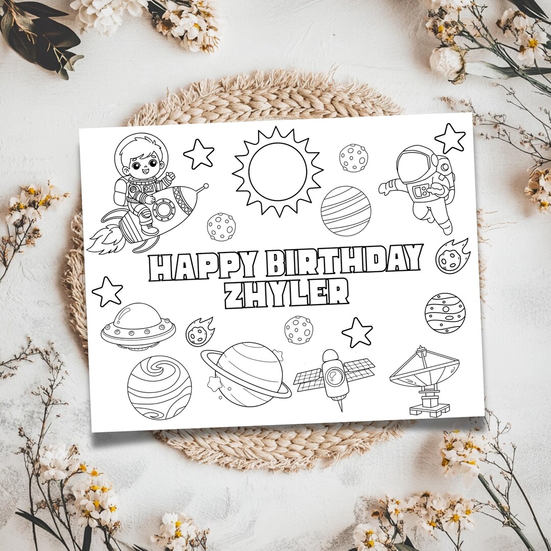 Custom Space Coloring Page for Birthday Activity in Space Theme ...