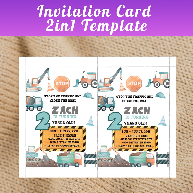 Editable Construction Birthday Invitation Printable - Etsy