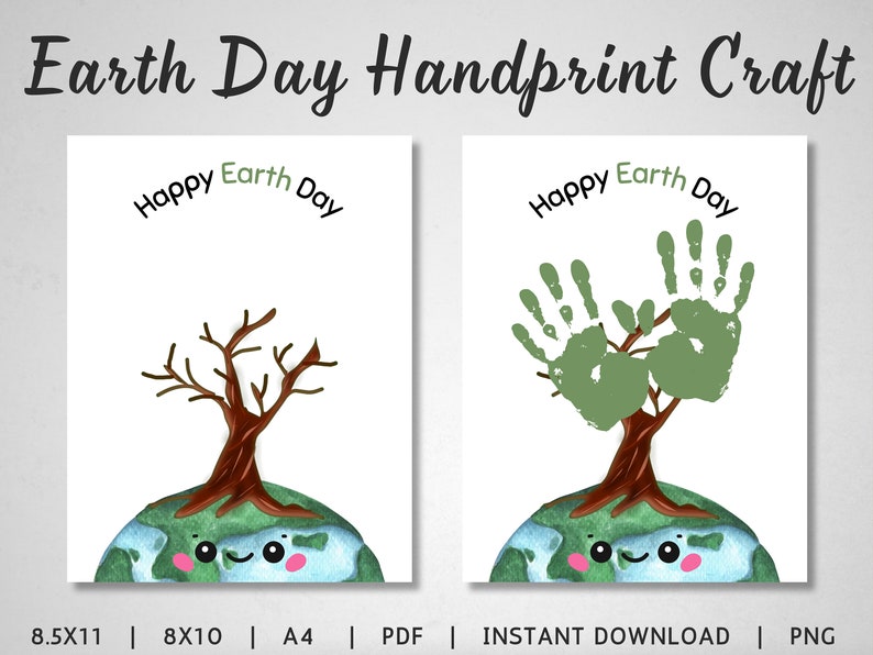 Printable Earth Day Handprint Art Craft Happy Earth Day Gift DIY Craft ...
