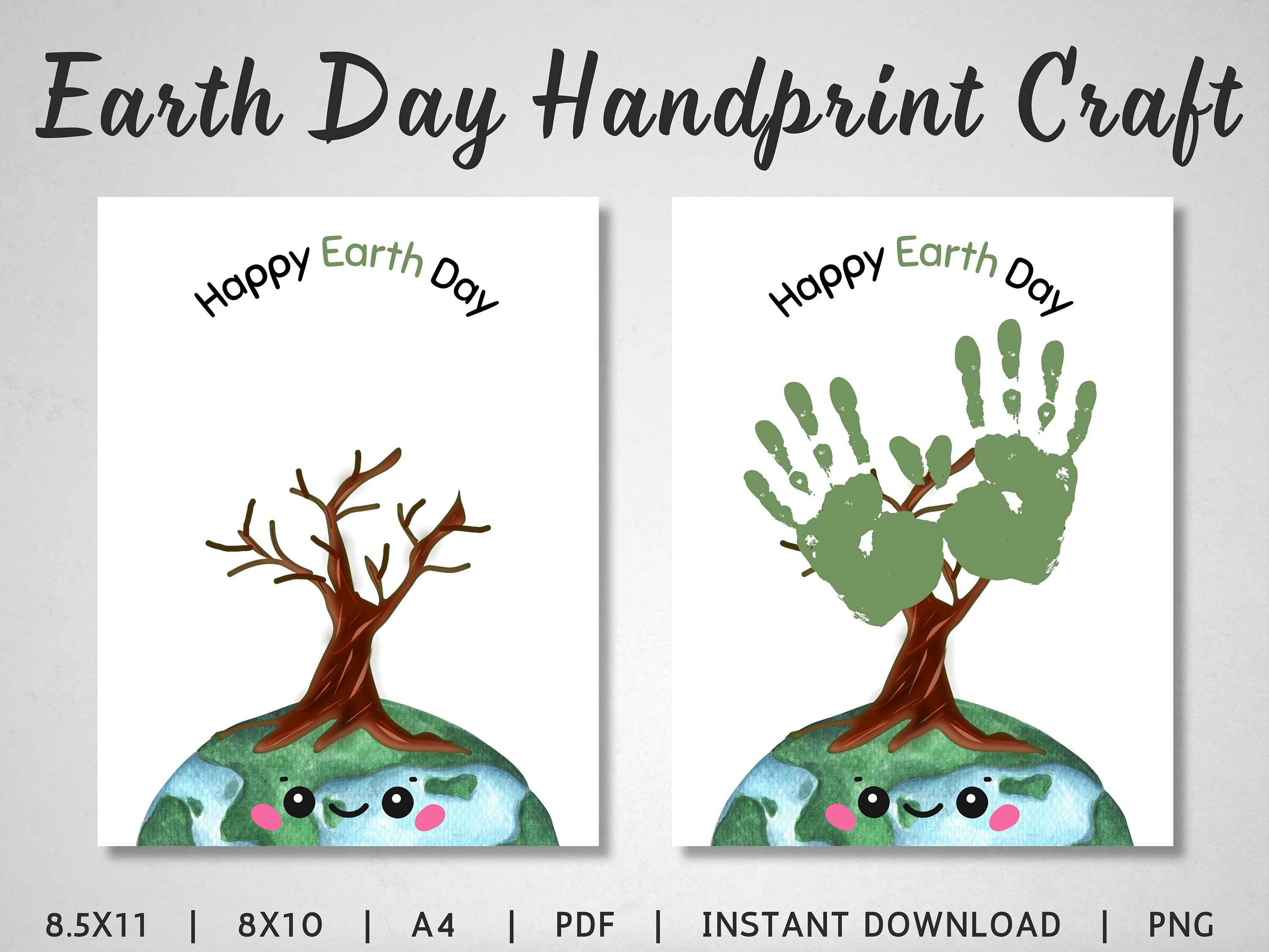 Printable Earth Day Handprint Art Craft Happy Earth Day Gift DIY Craft ...