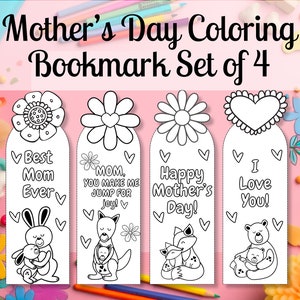 Printable Mothers Day Coloring Bookmark Set 4 Flower Toppers Mom ...