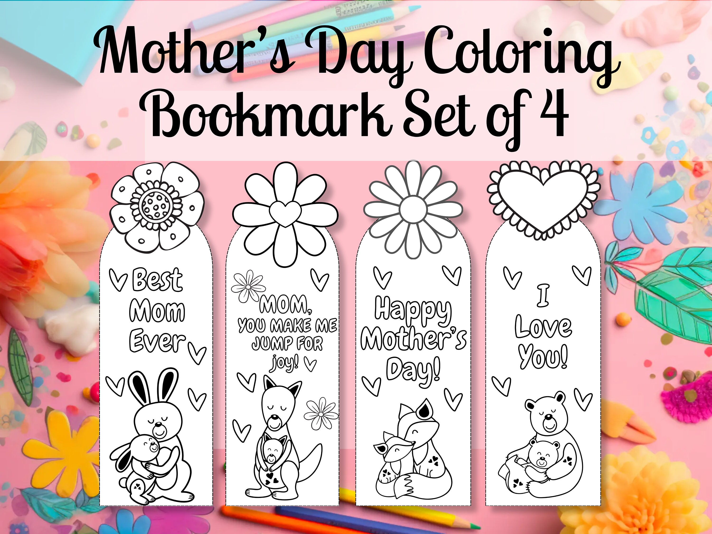 Printable Mothers Day Coloring Bookmark Set Flower Mom Baby Mothers ...