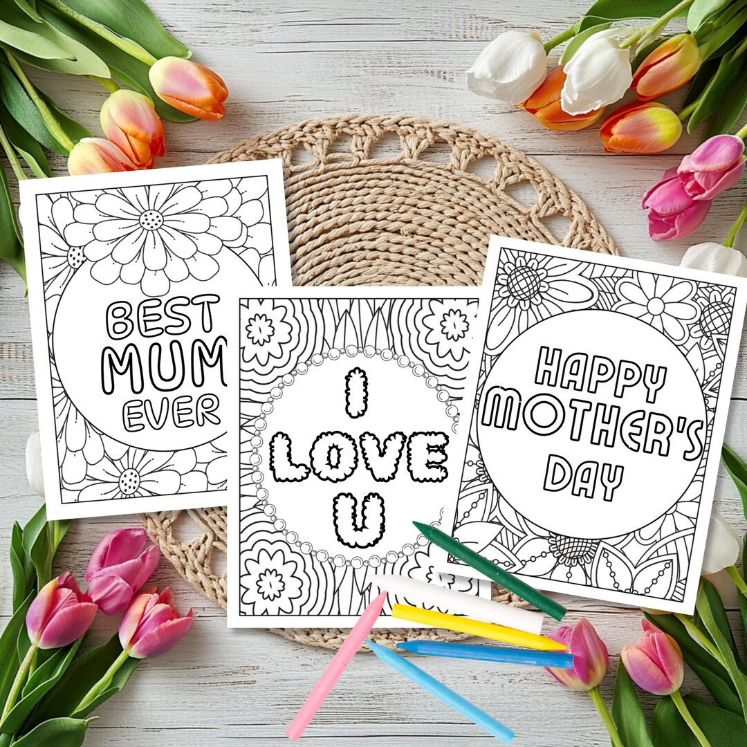 Mother’s Day Coloring Page Set 3 Mother’s Day Card Printable Mother's ...