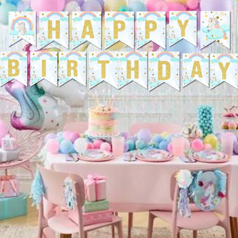Unicorn Happy Birthday Banner Printable Unicorn Party Decorations ...