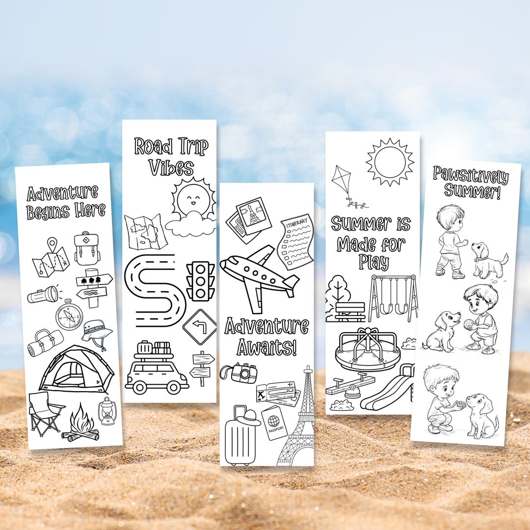 Color Your Own Bookmark Set 5, Printable Summer Coloring Bookmark ...